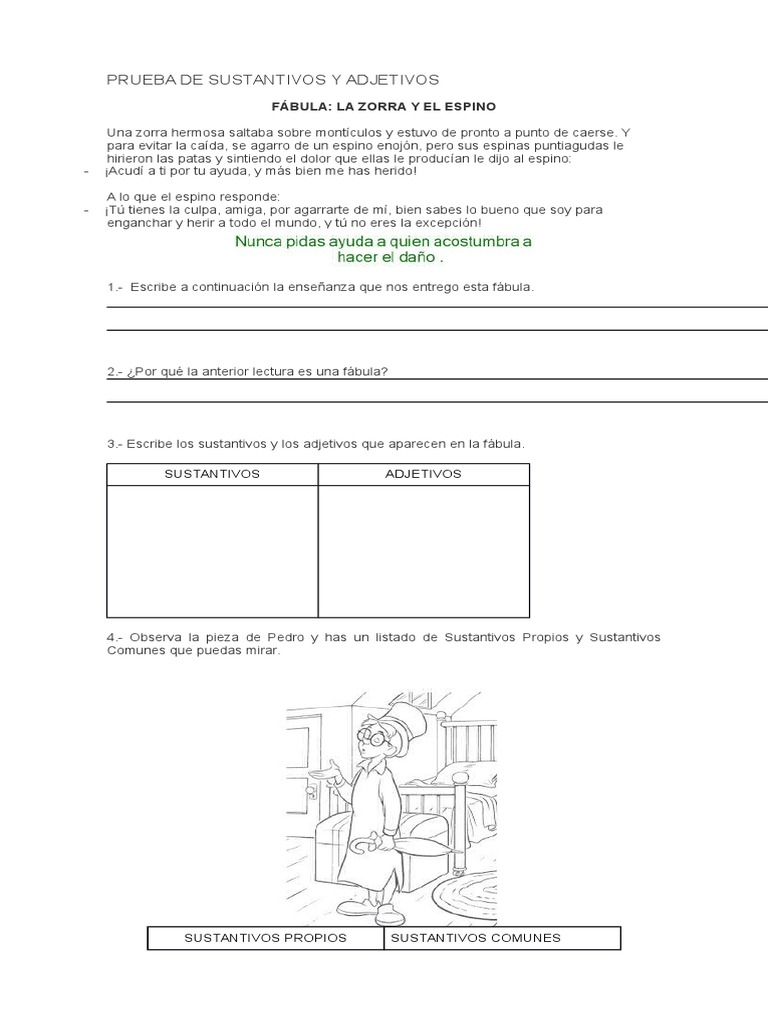 Prueba de Sustantivos y Adjetivos | PDF
