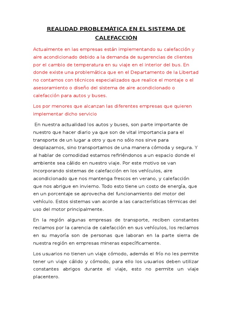 Realidad Problematica Calefaccion | PDF | Caldera | Transporte