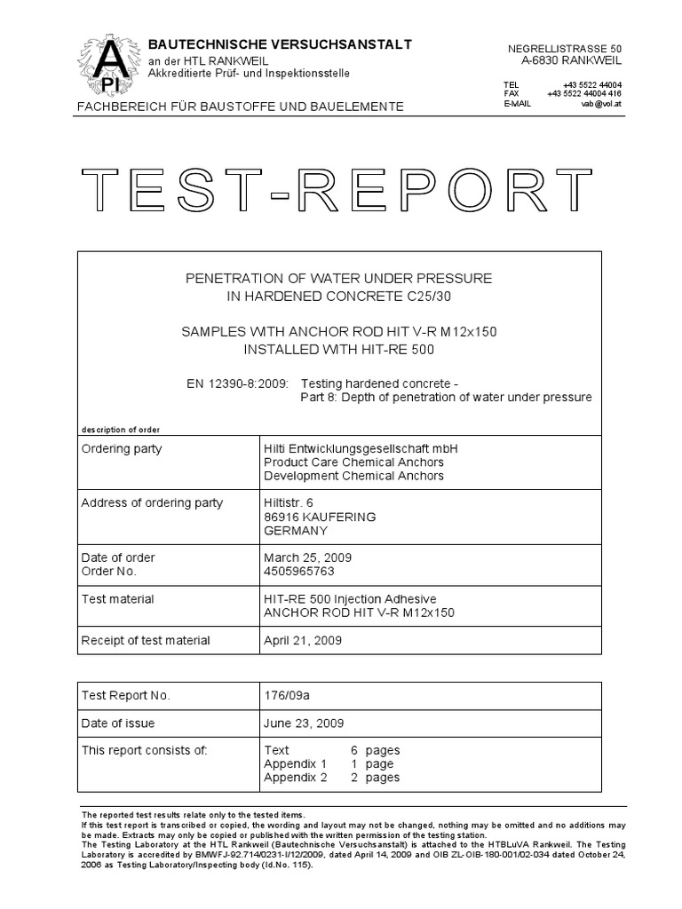 Test Report VDP | PDF | Strength Of Materials | Concrete