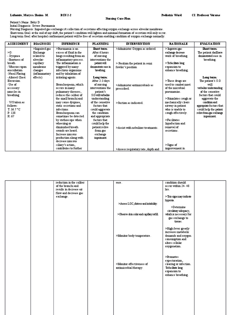 NCP Baby D | PDF | Lung | Pneumonia