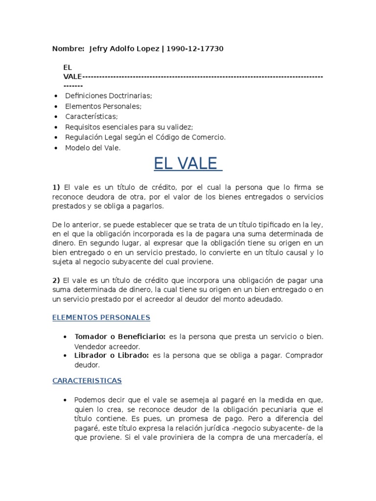 El Vale | PDF | Contabilidad | Instrumento negociable