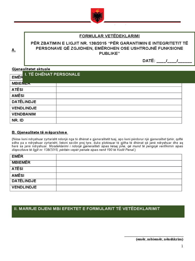 Formulari I Vetëdeklarimit | PDF