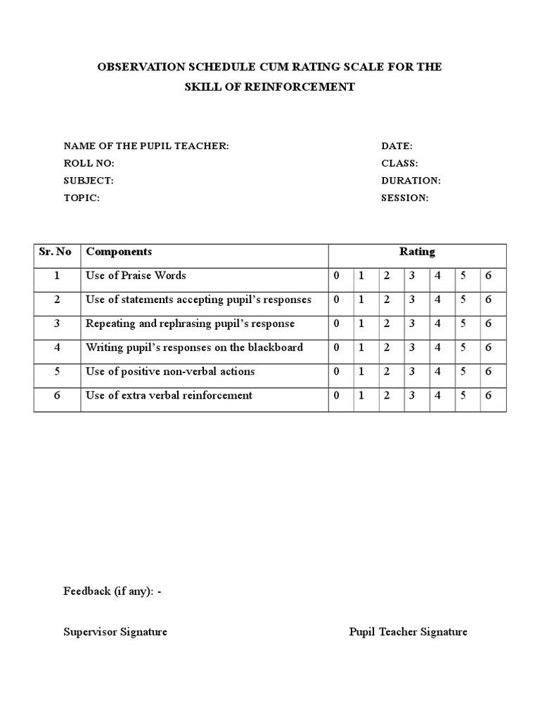 Observation Schedule Cum Rating Scale For The | PDF | Reinforcement ...