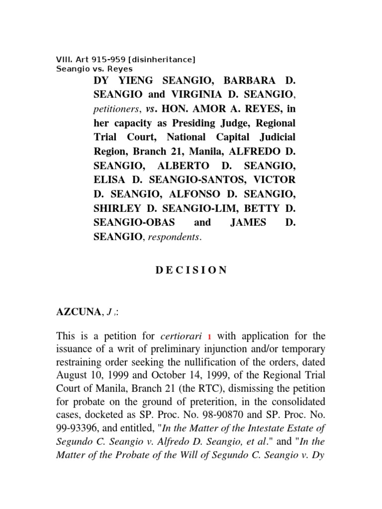 Wills Case Disinheritance | PDF | Will And Testament | Intestacy