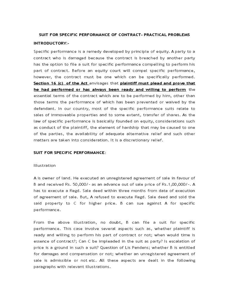 Specific Performance of Contract | PDF | Specific Performance | Breach ...
