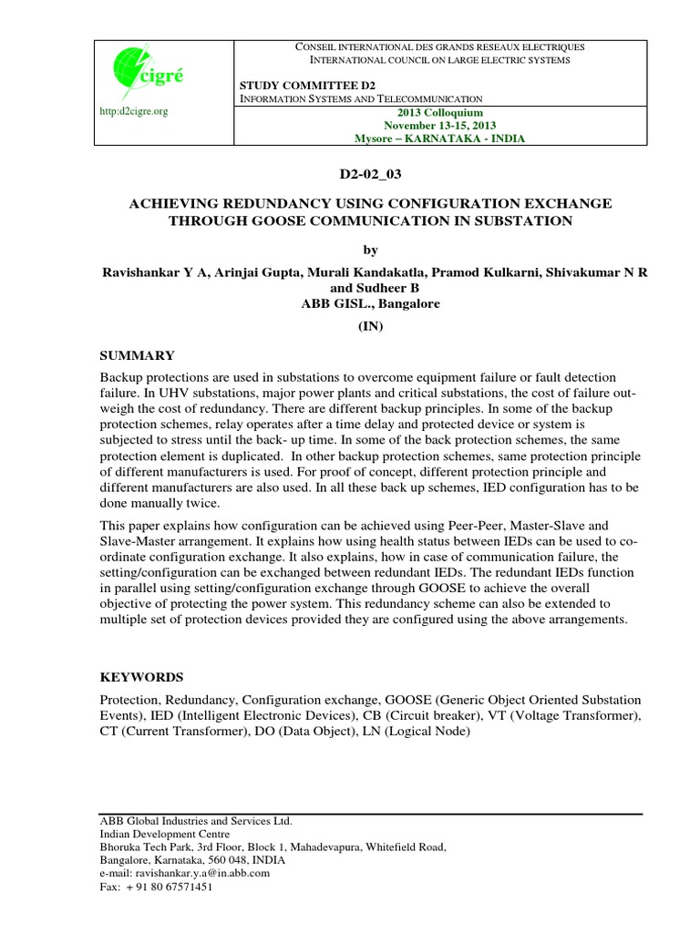 Achieving Redundancy Using Configuration Exchange Through Goose ...