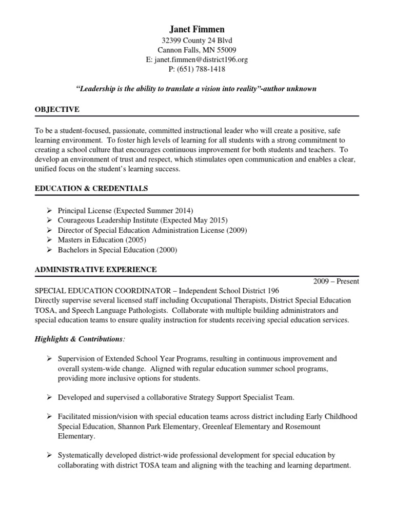 Resume Janet Revision Final | PDF | Special Education | Leadership