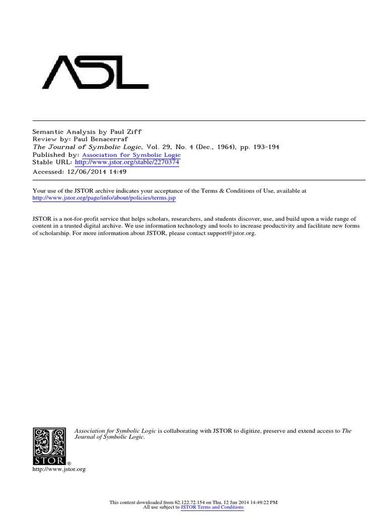 Review Paul Ziff | PDF | Linguistics | Semantics