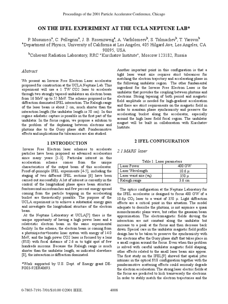 On The Ifel Experiment at The Ucla Neptune Lab : Proceedings of The ...