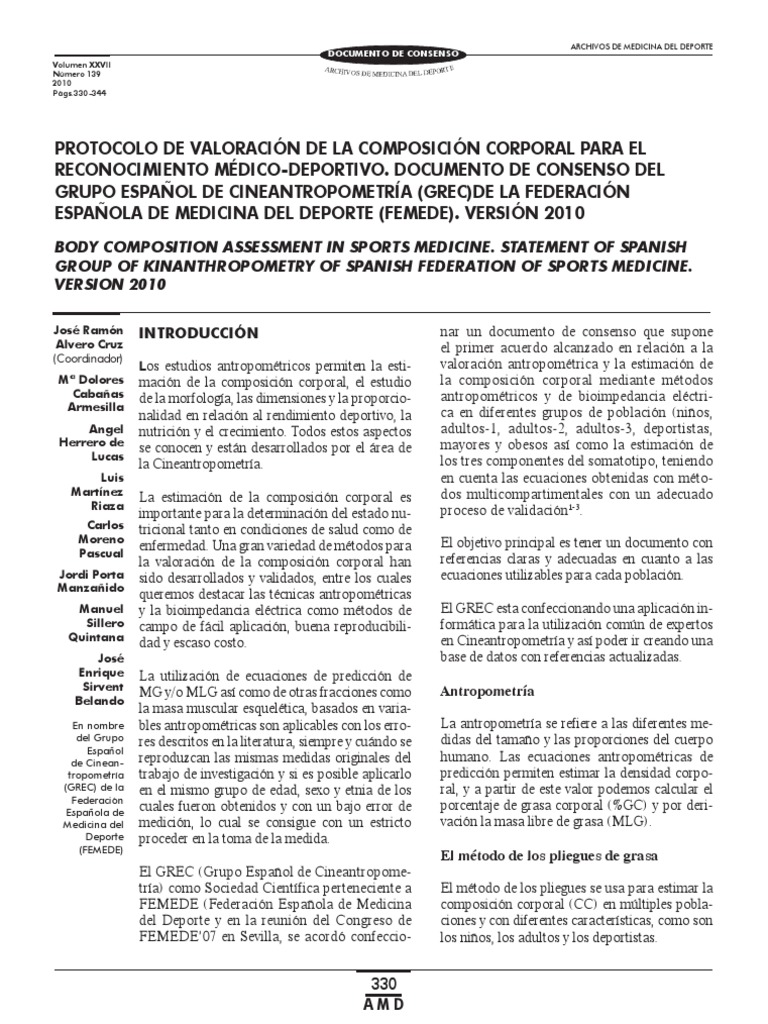 Protocolo de Valoración de La Composición Corporal | PDF | Tejido adiposo | Obesidad