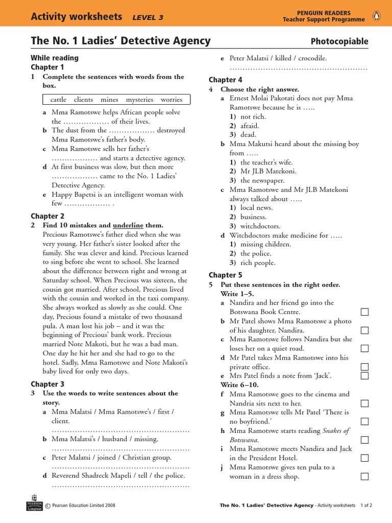 No. 1 Ladies' Detective Agency Activities | PDF