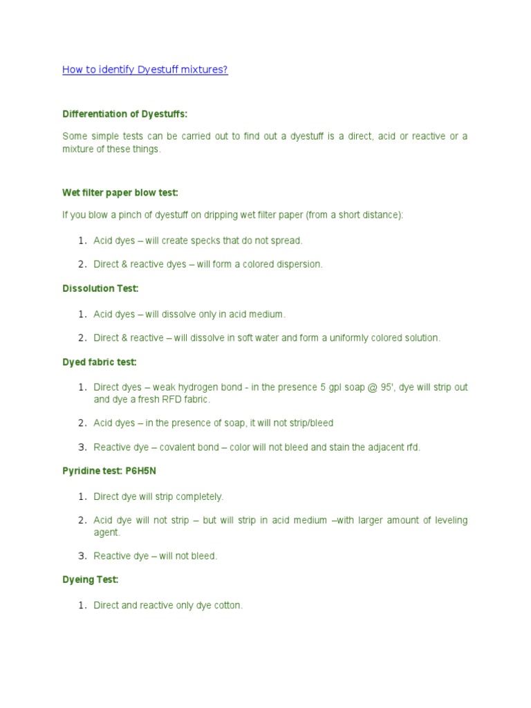 How To Identify Dyestuff Mixtures | PDF | Dye | Textiles