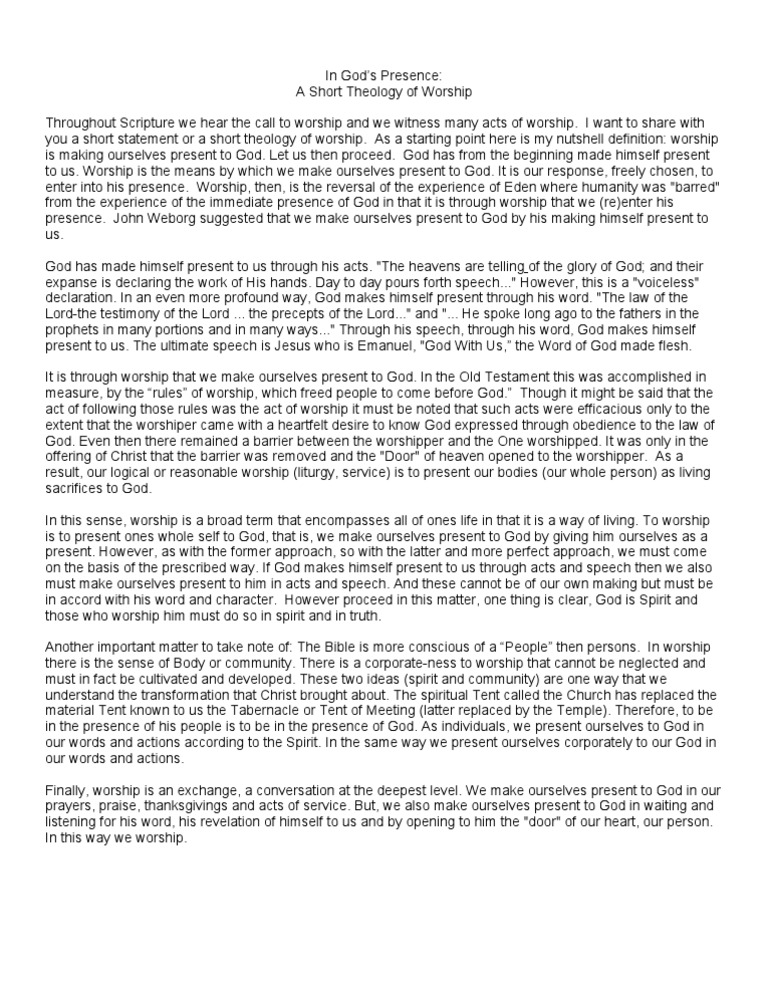 A Short Theological Reflection On Worship | PDF | Worship | Tabernacle