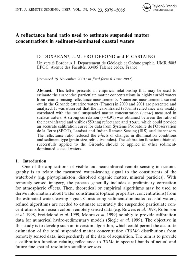 Doxaran Et Al IJRS 2002 | PDF | Tide | Infrared