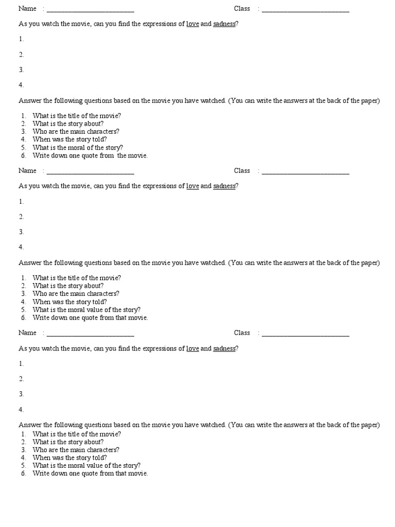 Flipped Movie Worksheet for Students | PDF