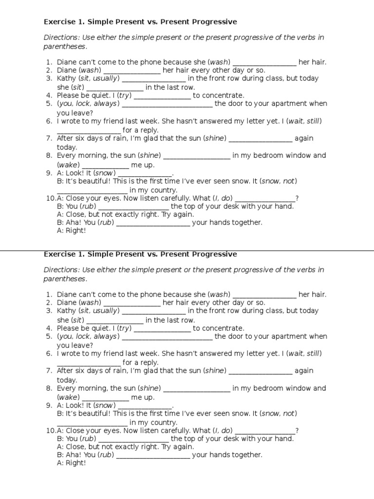 WS - Simple Present Vs Present Progressive | PDF