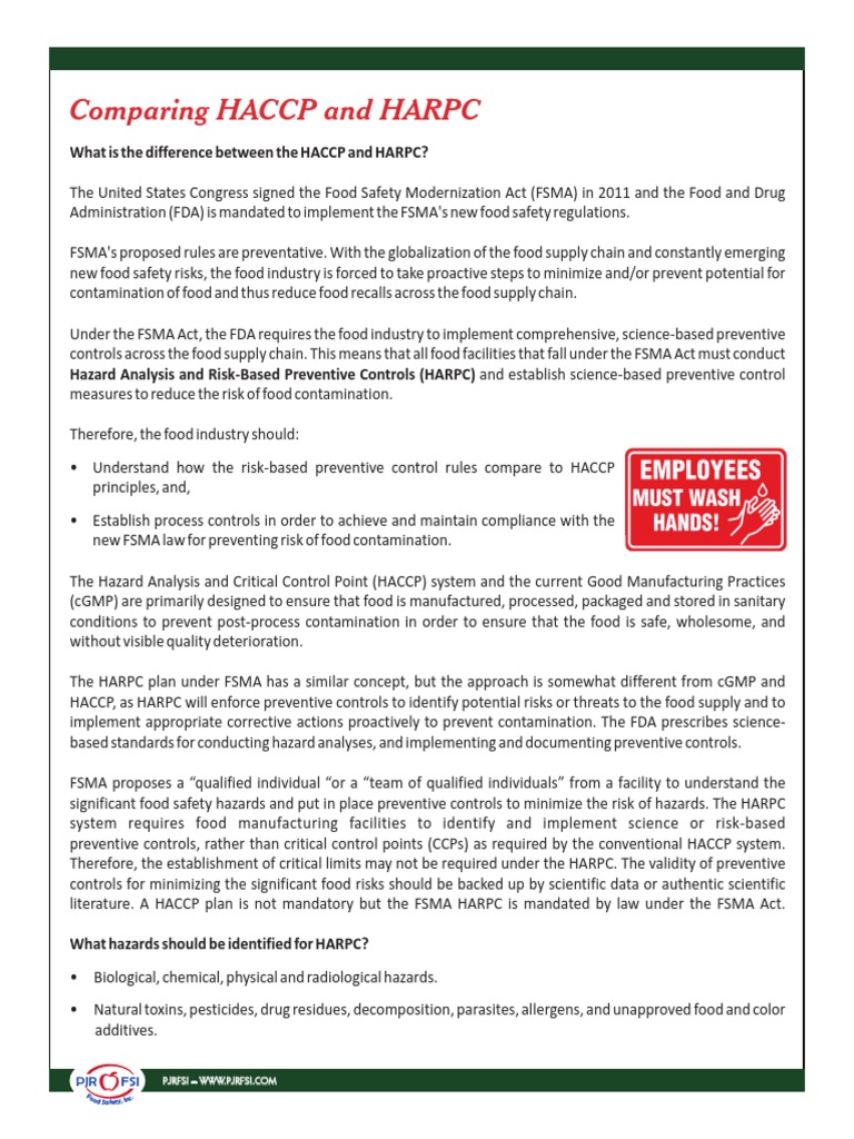 Comparing HACCP and HARPC | PDF | Hazard Analysis And Critical Control ...