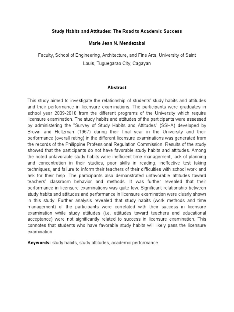 2013 Study Habits and Attitudes The Road To Academic Success | PDF ...