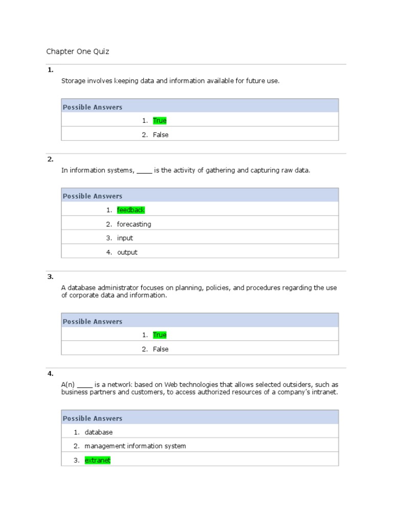 Chapter One-Five Quizzes and Answers | PDF | Graphical User Interfaces | Databases