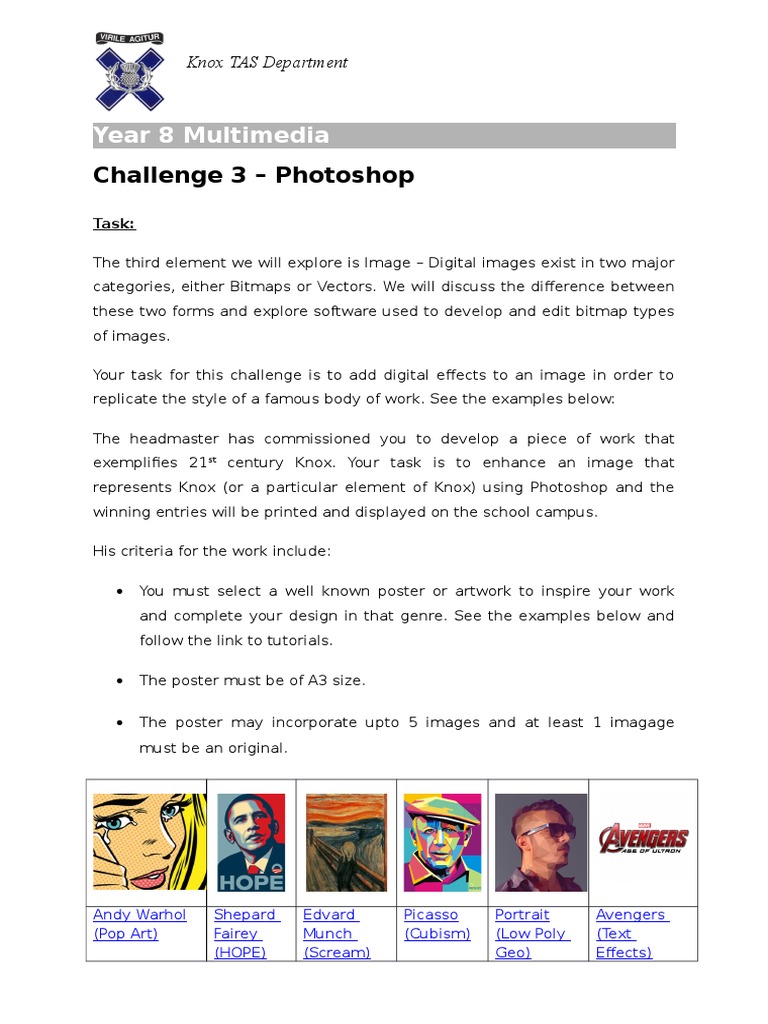 Year 8 Photoshop Multimedia Challenge | PDF