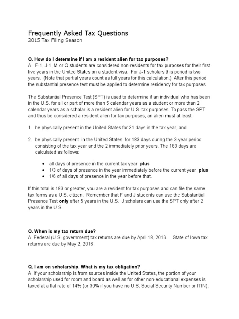Frequently Asked Tax Questions 2015sda | PDF | Tax Return (United ...