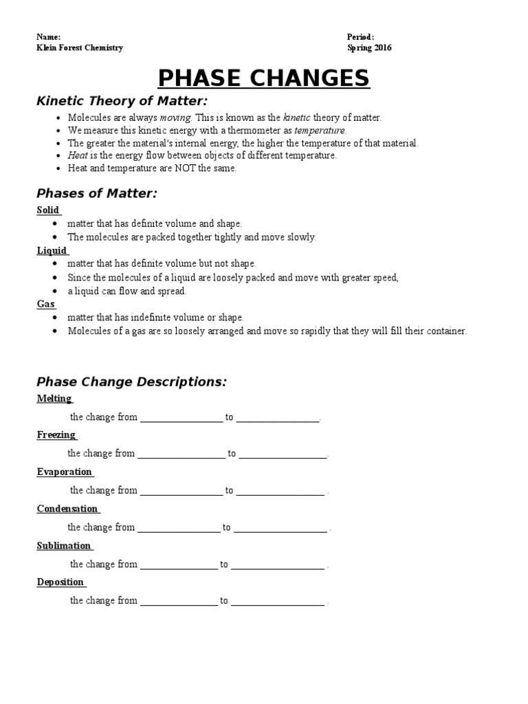 Phase Changes Independent Practice Spring 2016 | PDF | Phase (Matter ...