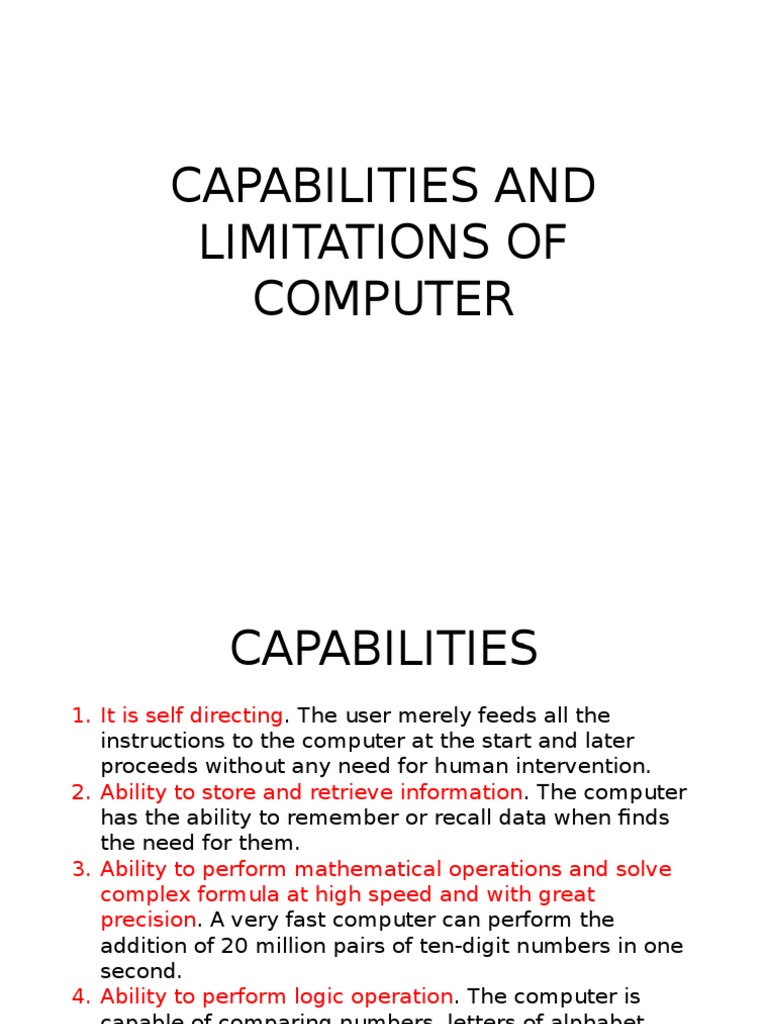 Capabilities and Limitations of Computer | PDF