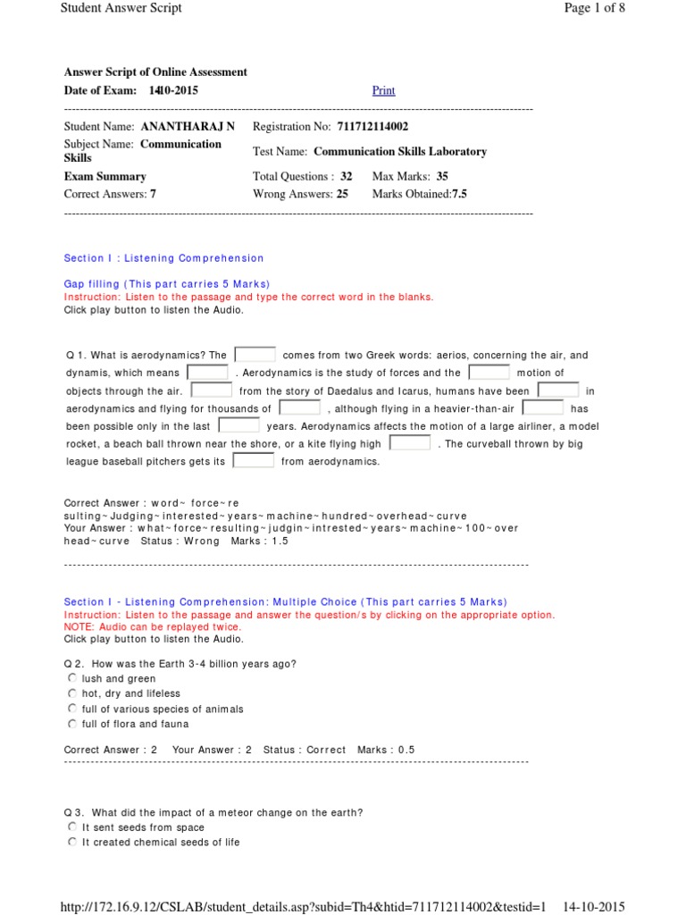 Answer Script of Online Assessment Date of Exam: 14 - 10-2015 | PDF ...