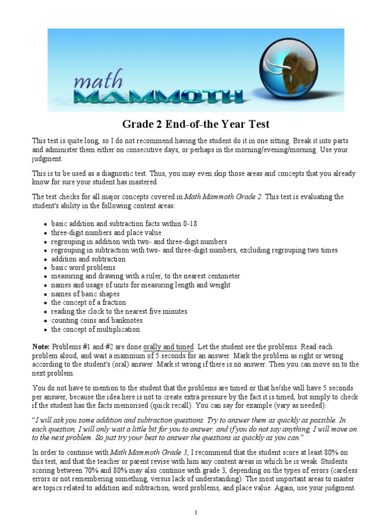 Grade 2 End-of-Year Math Test | PDF | Language Arts & Discipline ...