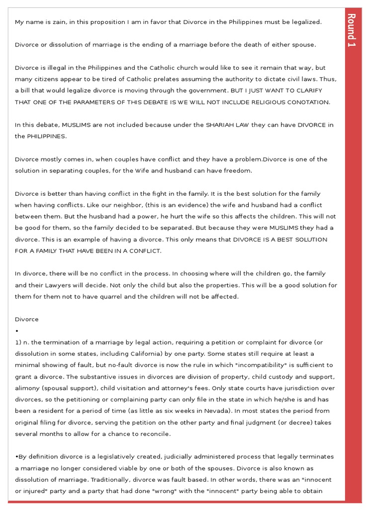 Debate About Divorce | PDF | Divorce | Legitimacy (Family Law)