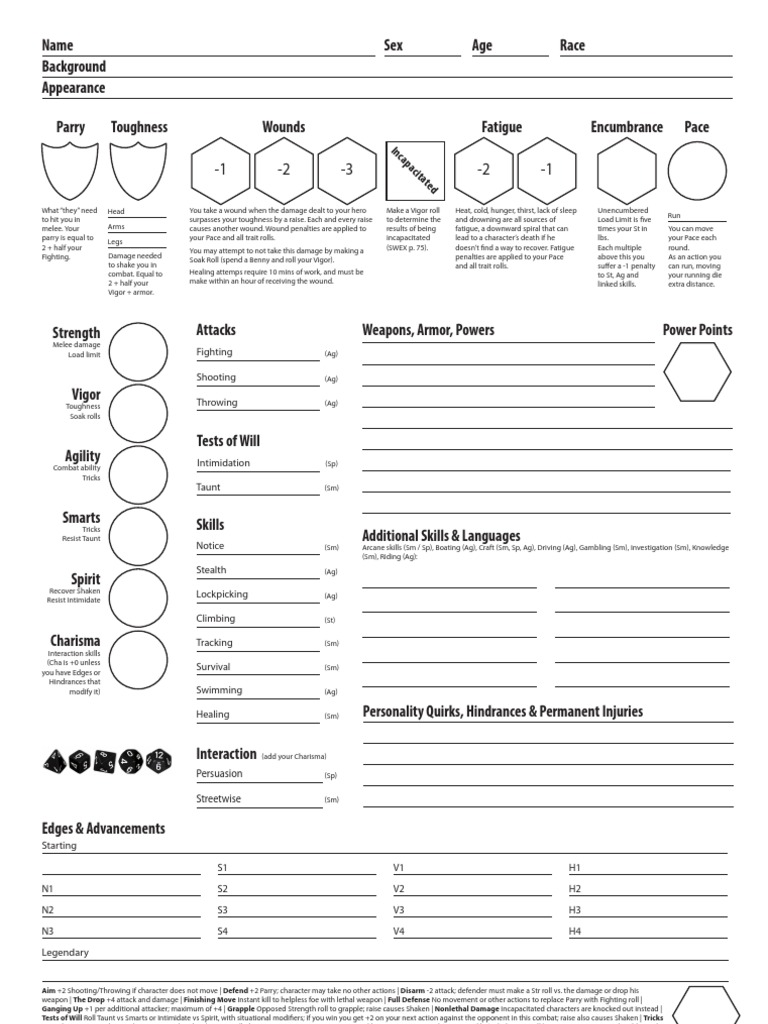 Savage Worlds Old School Fantasy Character Sheet | Leisure | Sports