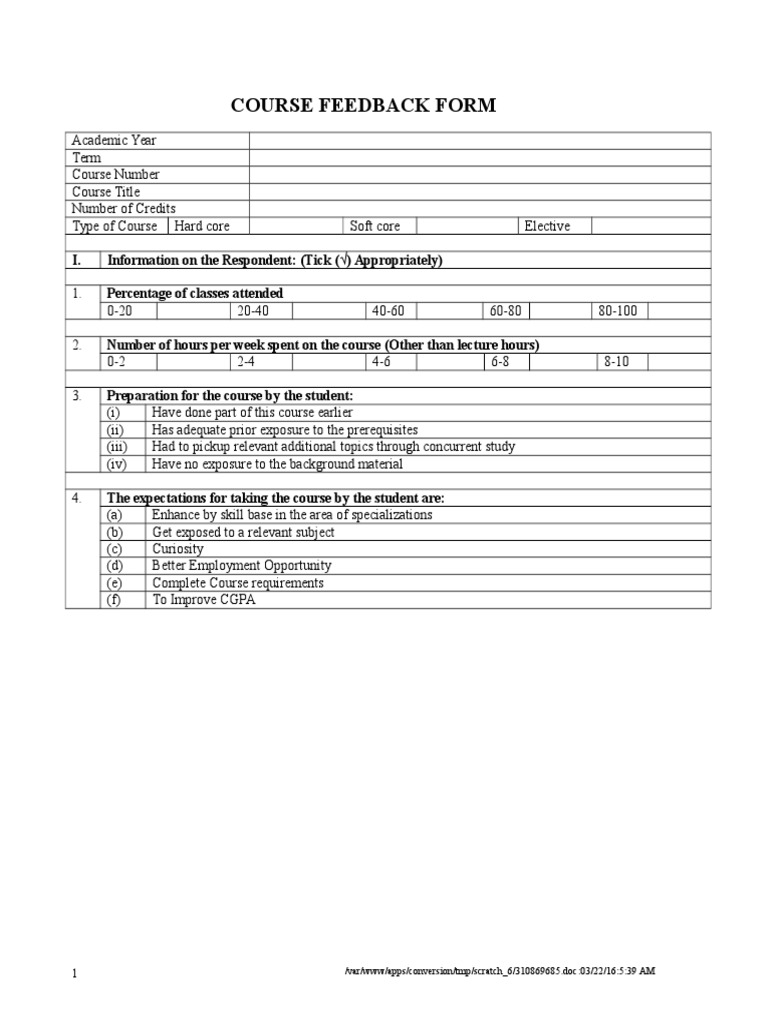 Course Feedback Form | PDF