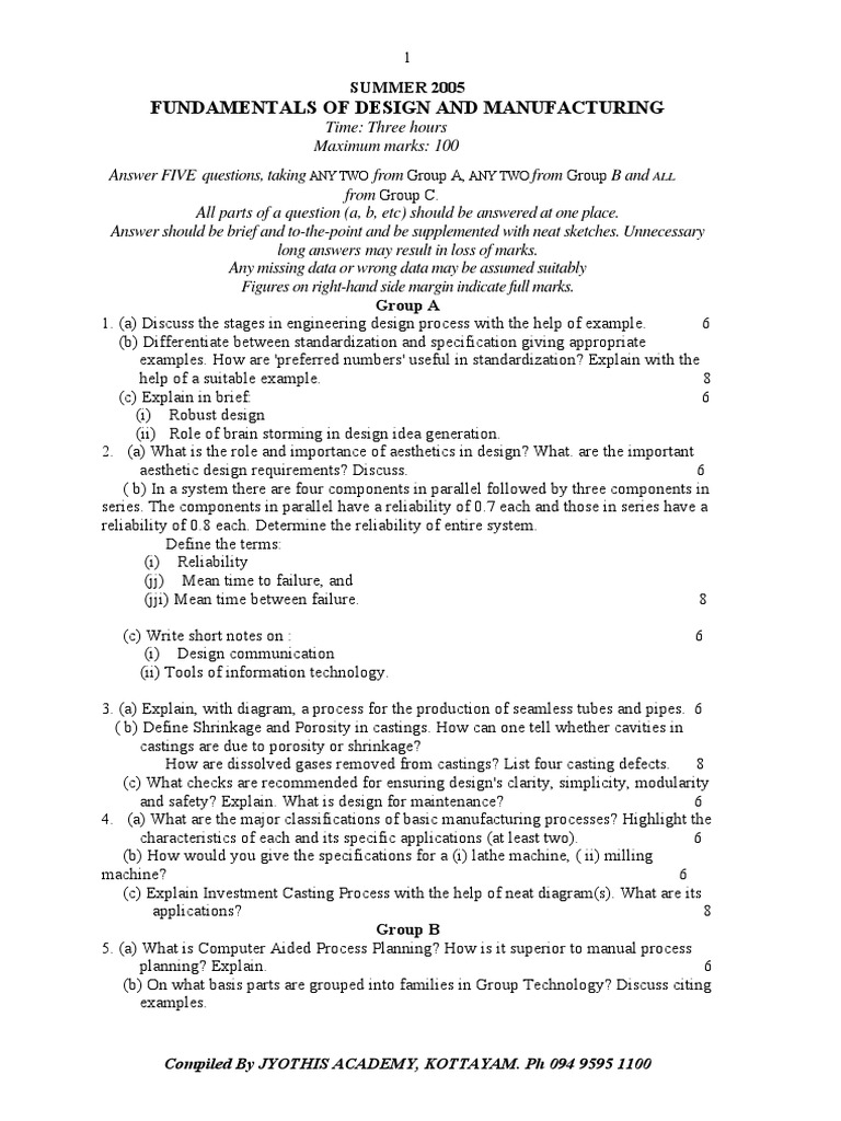 AMIE Section A Last Year Question Papers of Fundamentals of Design and ...