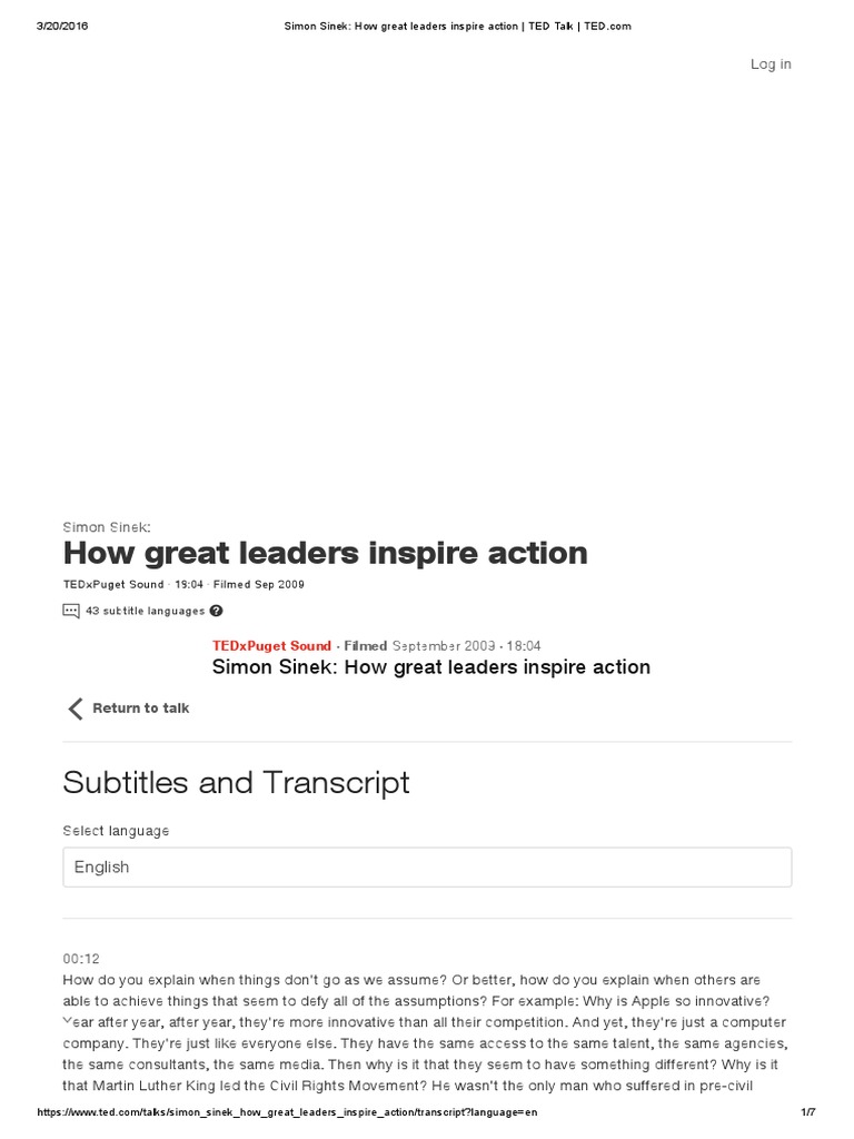 0.simon Sinek - How Great Leaders Inspire Action - TED Talk - TED | PDF ...