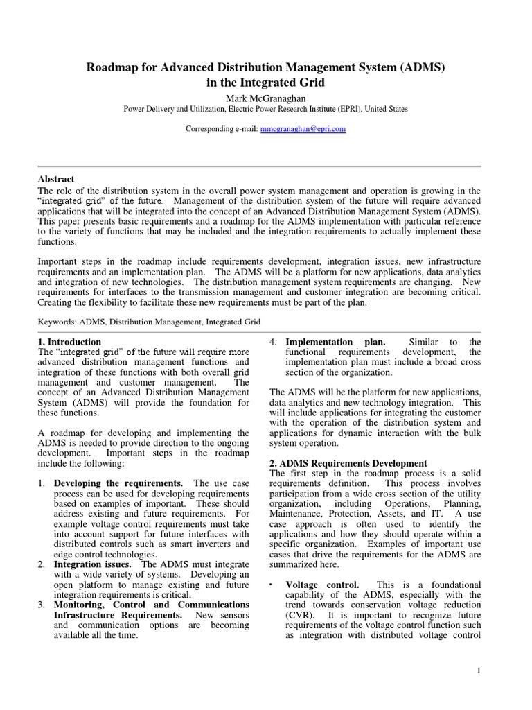Roadmap For Advanced Distribution Management System (ADMS) in The ...