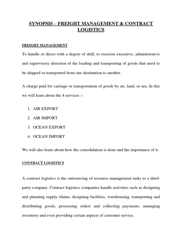 Freight Management and Contract Logistics | PDF