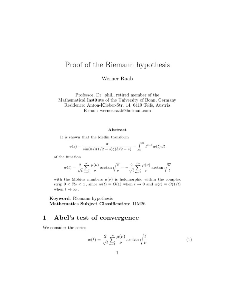 Riemann Hypothesis Proof | PDF | Series (Mathematics) | Complex Analysis