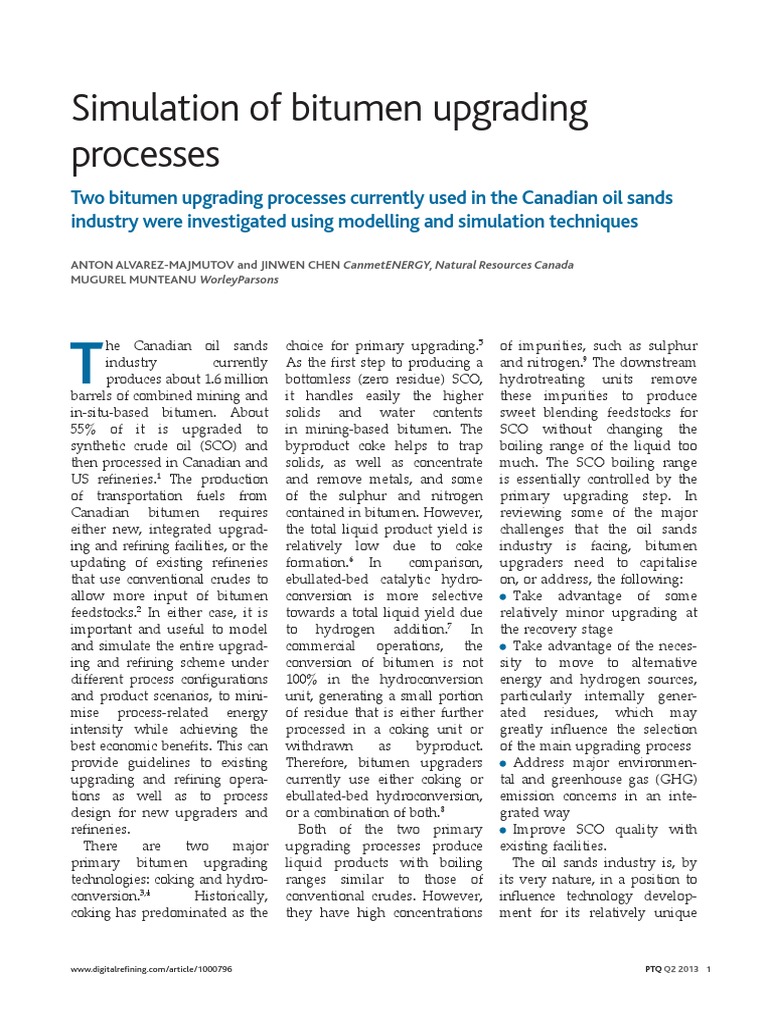 Simulation of Bitumen Upgrading Processes | PDF | Oil Sands | Oil Refinery