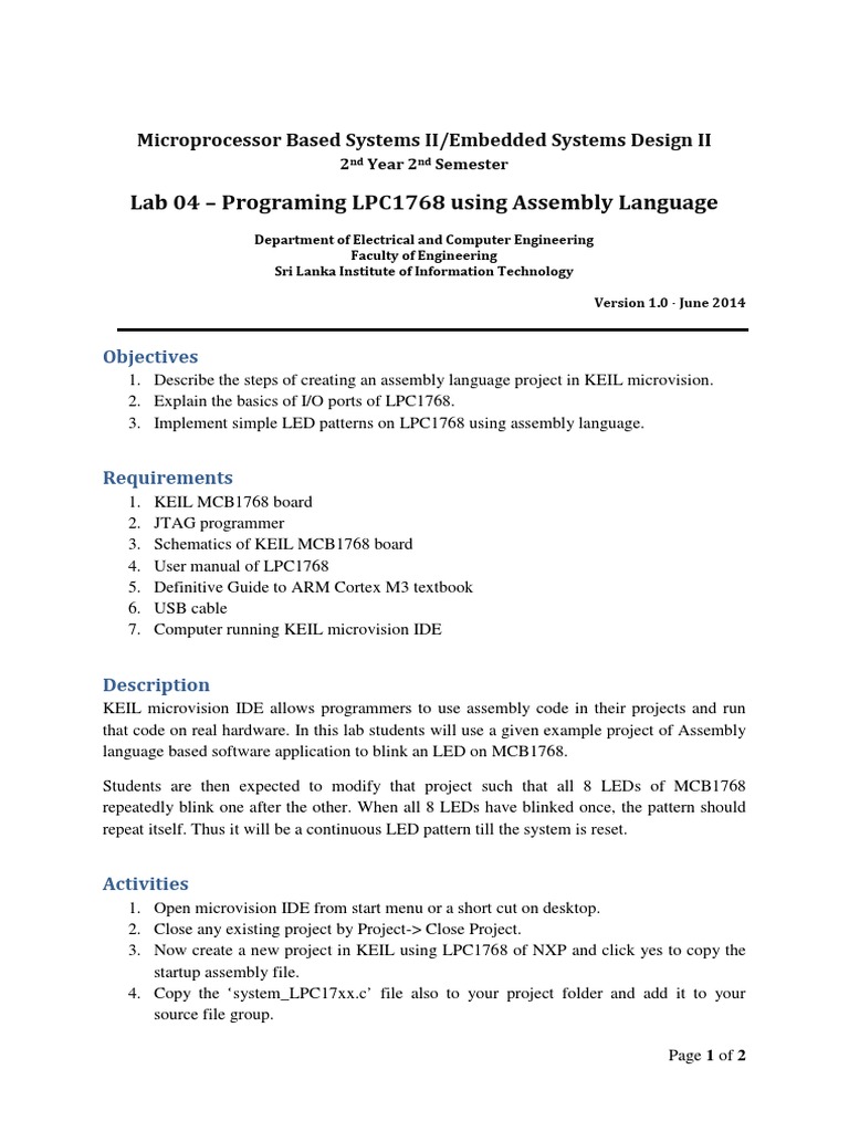 Embedded Systems Design Lab4 - ARM Cortex M3 | PDF | Computer File | Assembly Language