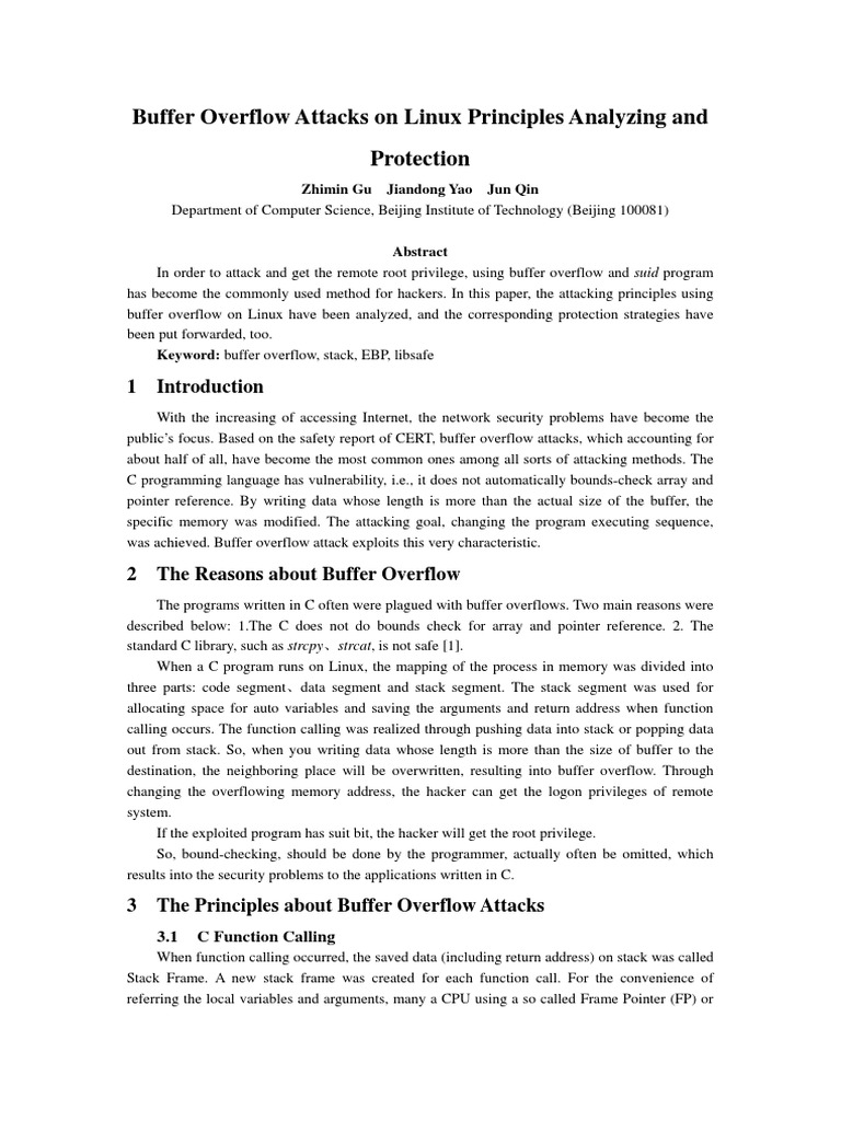 Buffer Overflow Attacks On Linux Principles Analyzing And Protection Pdf Subroutine C