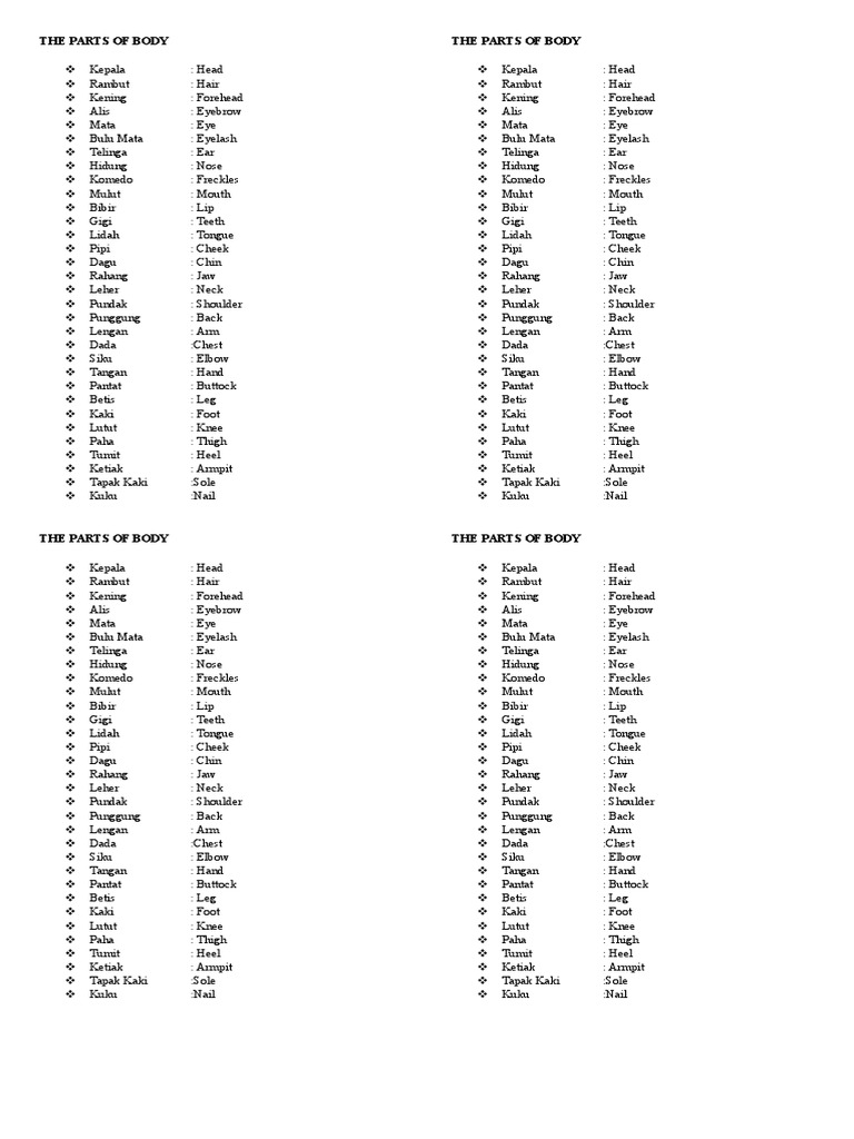 English Vocabulary of Body Parts | PDF