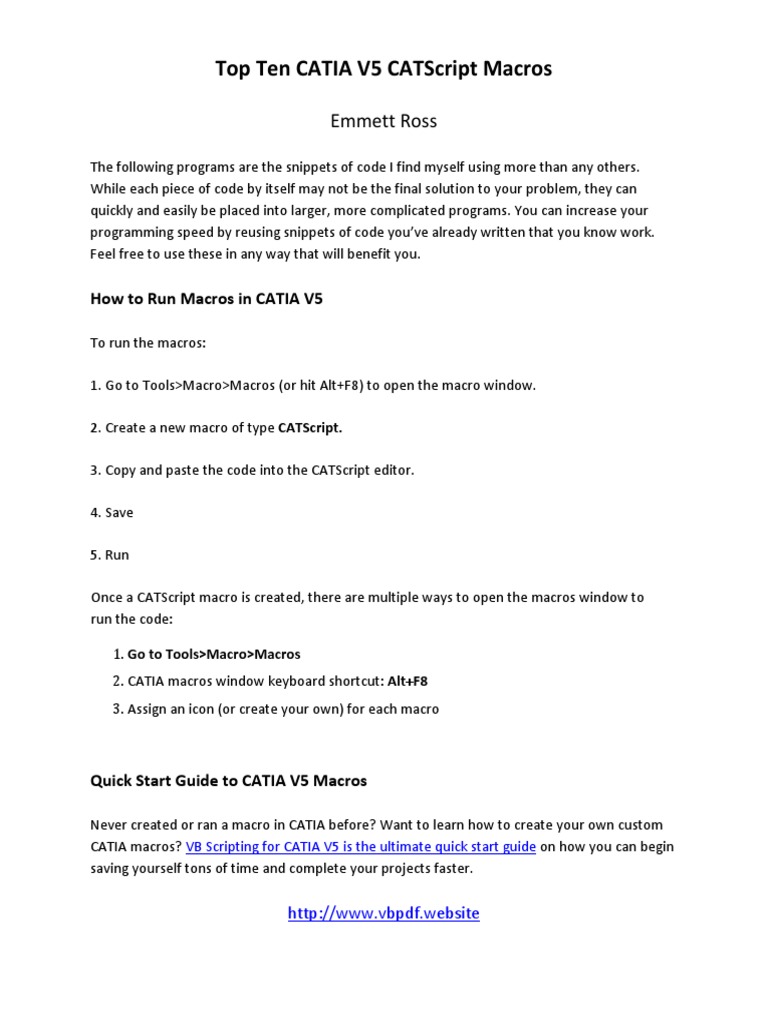 Catia V5 Macros Programming Pdf Microsoft Excel Macro Computer Science