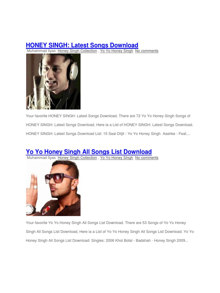 Honey Singh Songs Collection PDF Download | PDF