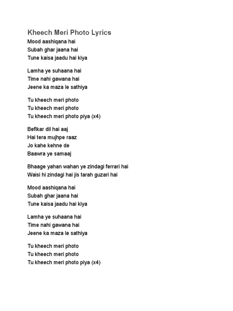 Kheech Meri Photo Lyrics | PDF