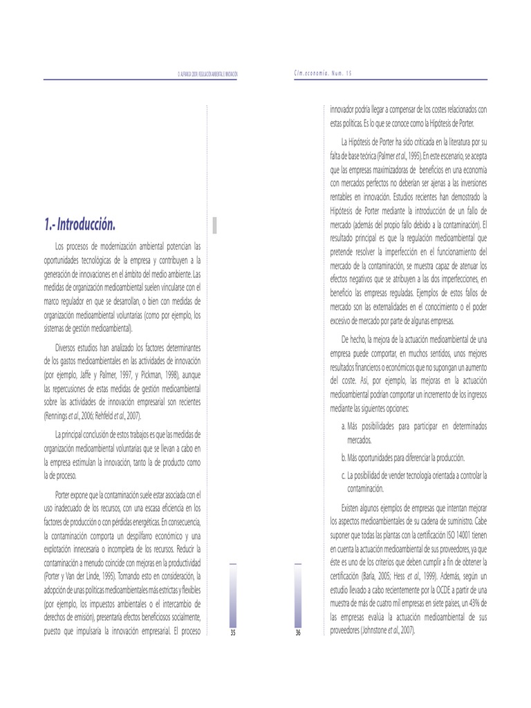 Hipotesis de Phorter | PDF | Innovación | Mercado (economía)