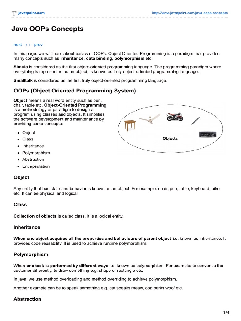 Java OOPs Concepts | PDF | Object Oriented Programming | Method ...