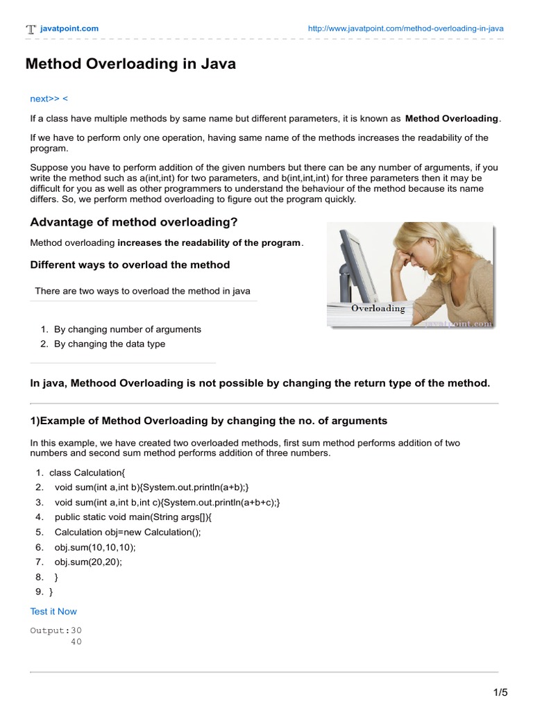 Method Overloading in Java | Download Free PDF | Method (Computer Programming) | Parameter ...