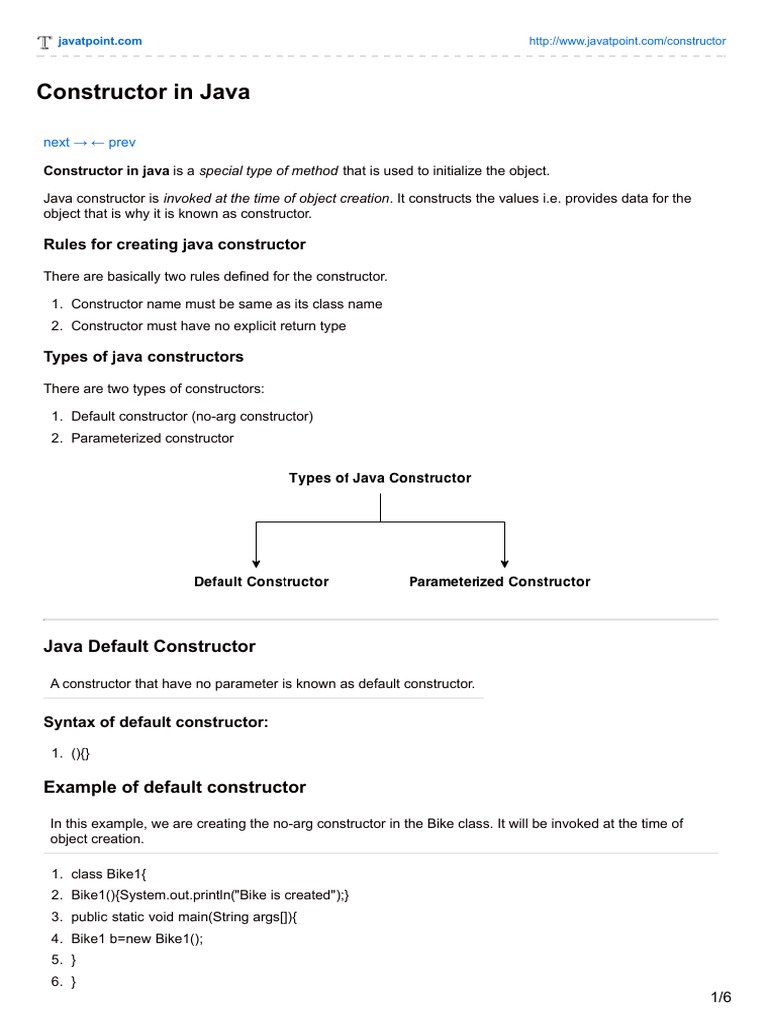 Constructor In Java Pdf Constructor Object Oriented Programming