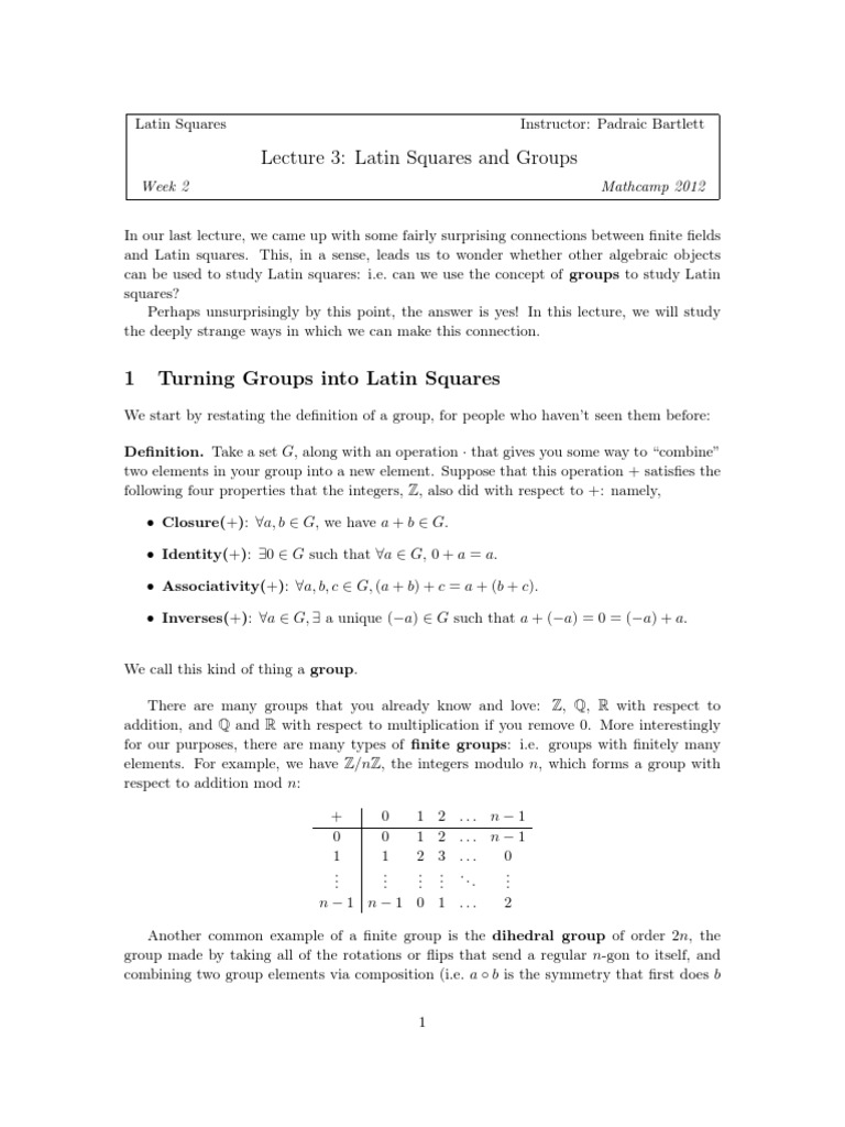 Lecture 3: Latin Squares and Groups | PDF | Group (Mathematics ...