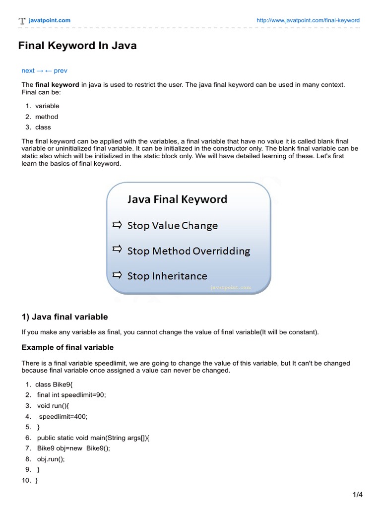 Final Keyword In Java Pdf Method Computer Programming Variable